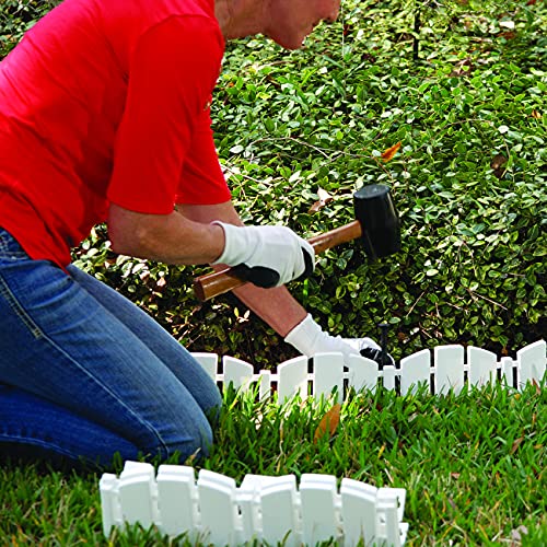 EasyFlex No-Dig Landscape Edging with Anchoring Spikes, 4.5 in. Tall Decorative Adirondack Wood-Look Fence Garden Border, 15 Foot Kit, White (3600WT-15C-6)