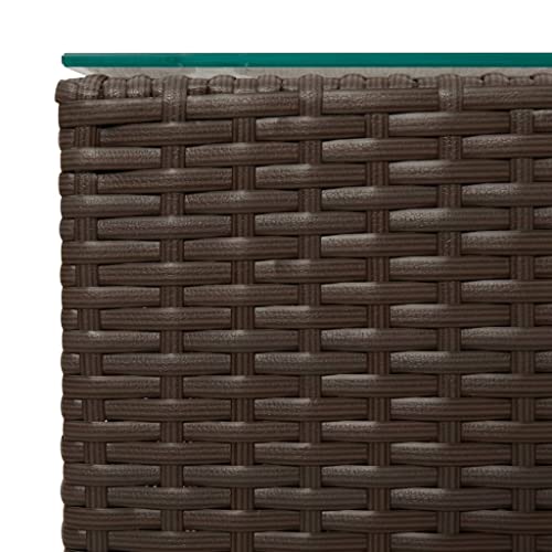 DiMorture Outdoor Patio Side Table End Table, Glass Tabletop Rattan Sofa Table Couch Table, Wicker Coffee Table Cocktail Table for Indoor Outdoor Patio Yard, Brown