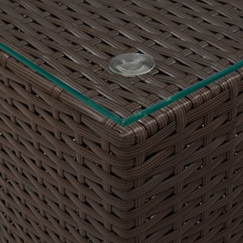 DiMorture Outdoor Patio Side Table End Table, Glass Tabletop Rattan Sofa Table Couch Table, Wicker Coffee Table Cocktail Table for Indoor Outdoor Patio Yard, Brown