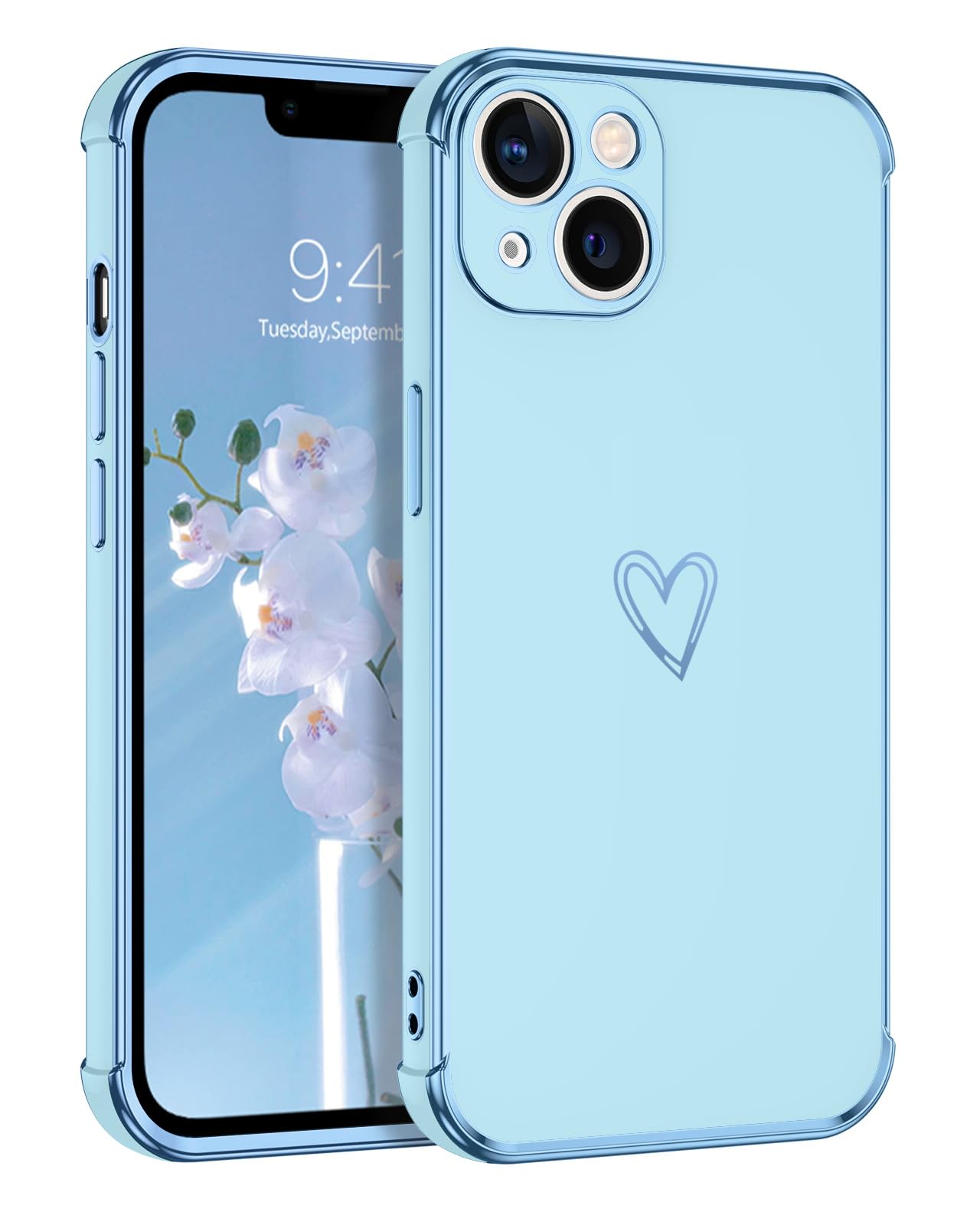 BENTOBEN for iPhone 13 Mini Phone Case, Cute Heart Pattern Slim Fit Soft Flexible Shockproof TPU Bumper Protective Women Girls Boys Men Non-Slip Lightweight Cover for iPhone 13 Mini 5.4 Inch, Blue