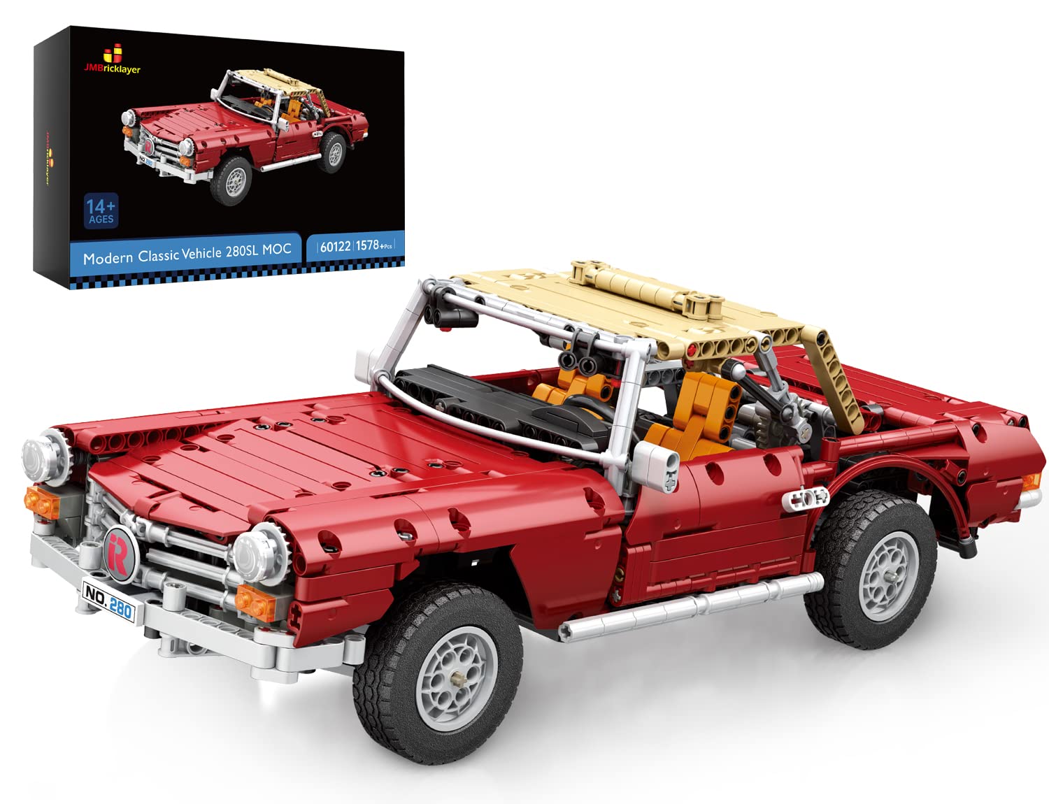 JMBricklayer Classic Convertible Model Car Kits 60122, Vintage Sports Car Building Set with Shock Springs, Transformable Advanced Collector's Car Model, Great Gift Idea for Teens and Adults (1578 Pcs)