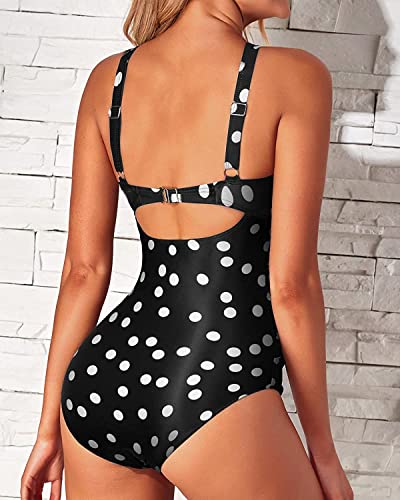 Tempt Me Women Polka Dot One Piece Swimsuits Front Cross Keyhole Tummy Control Backless Bathing Suit Large
