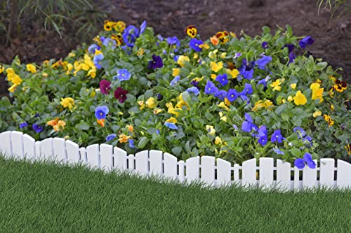 EasyFlex No-Dig Landscape Edging with Anchoring Spikes, 4.5 in. Tall Decorative Adirondack Wood-Look Fence Garden Border, 15 Foot Kit, White (3600WT-15C-6)
