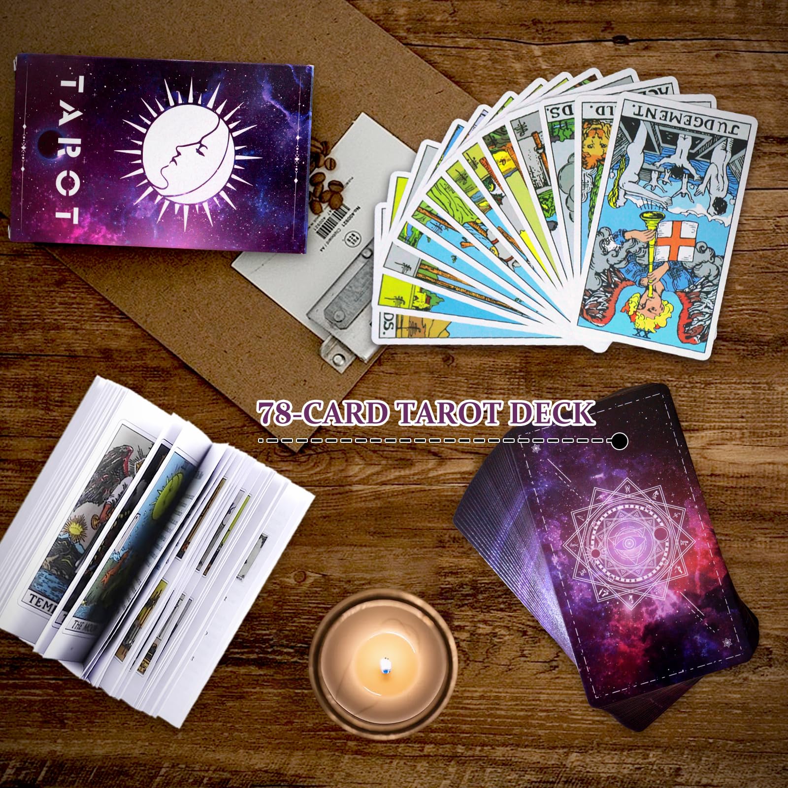 DEBIDSTL Tarot Cards for Beginners,78 Classic Tarot Cards Deck with Guidebook and Velvet Storage Bag,Durable Tarot Cards,Fortune Telling Games (Purple)