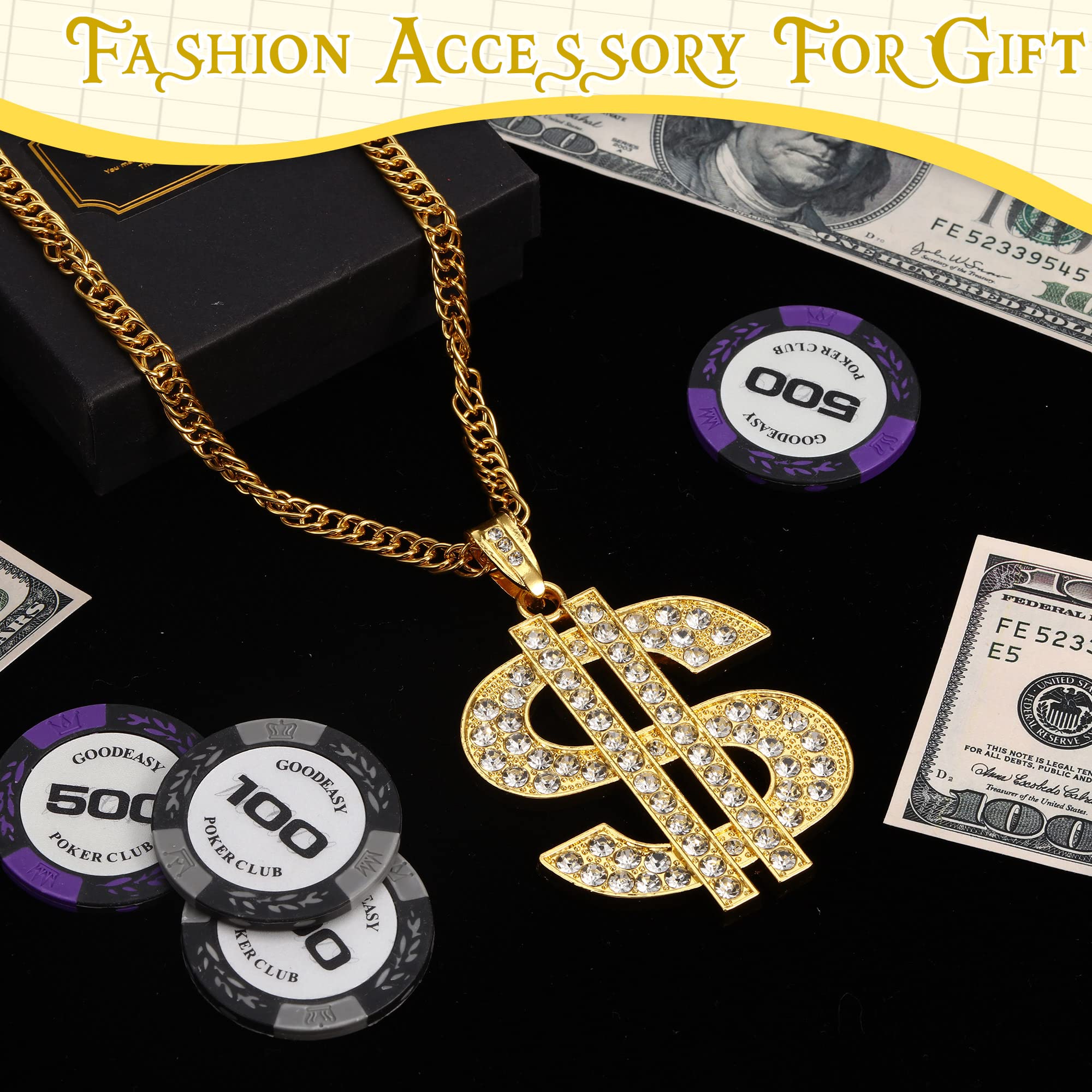 Tatuo 2 Pieces Plated Chain for Men with Dollar Sign Pendant Necklace, Hip Hop Dollar Necklace (Gold,Trendy Style)