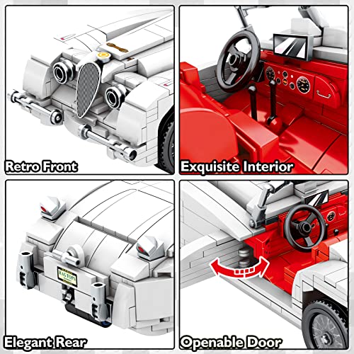 JMBricklayer Vintage Car Model Building Set 50109, White, 715 Pieces, Ages 14+, Pull-Back Mechanism, Adults & Teens Enjoyment