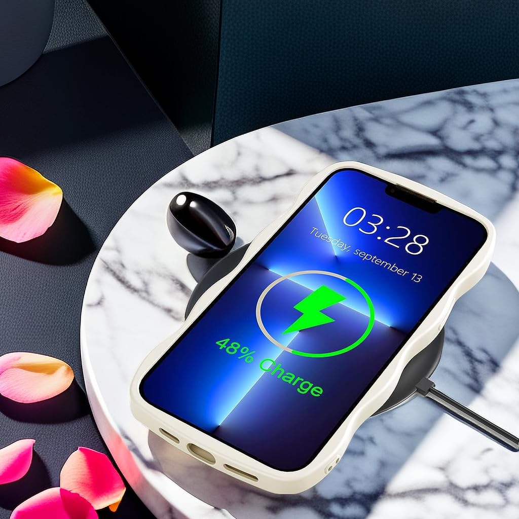 anccer Compatible with iPhone 13 Mini Case - Cute Kawaii Curly Wave Water Ripple Frame Shape Soft Silicone Shockproof Protective Cover in White