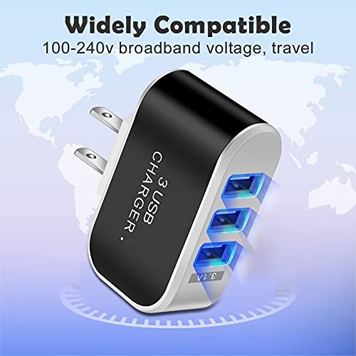 SuanlaTDS Luminous 3-Port Charger Charging Head,Macaron Color Portable Charging Head for Bedroom Home Office Travel (Black)