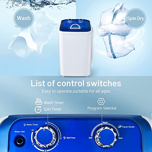 MamaHome DF-X4608-Blue Washing Machine Small Semi-Automatic Compact Washer Spin Cycle Basket, XPB46-1208-Blue, Blue