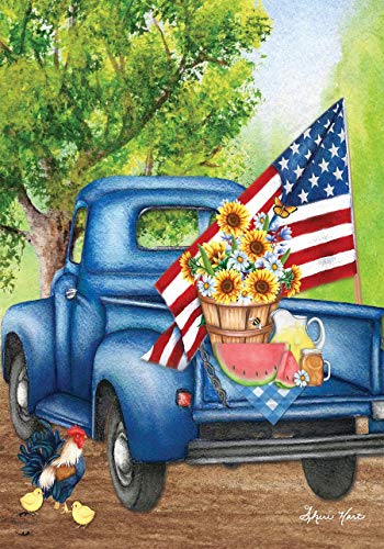 Old Days Summer Garden Flag Pickup Truck Patriotic 18" x 12.5" Briarwood Lane