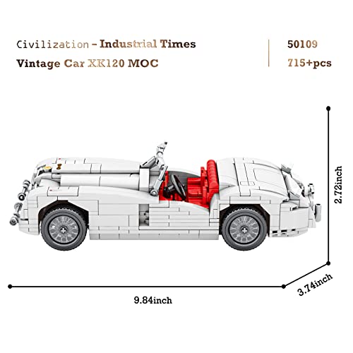 JMBricklayer Vintage Car Model Building Set 50109, White, 715 Pieces, Ages 14+, Pull-Back Mechanism, Adults & Teens Enjoyment