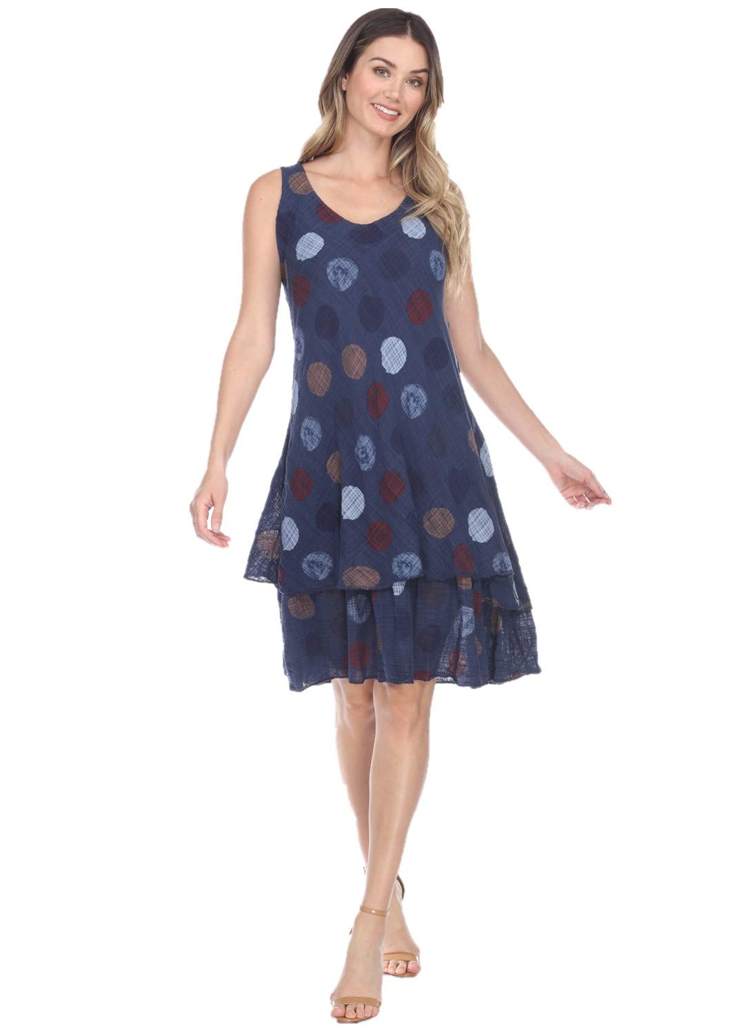 Women's Plus Size Summer Casual Sleeveless Dresses Polka-Dot Floral Scoop Neck Dress-Bigdot-Navy-1X