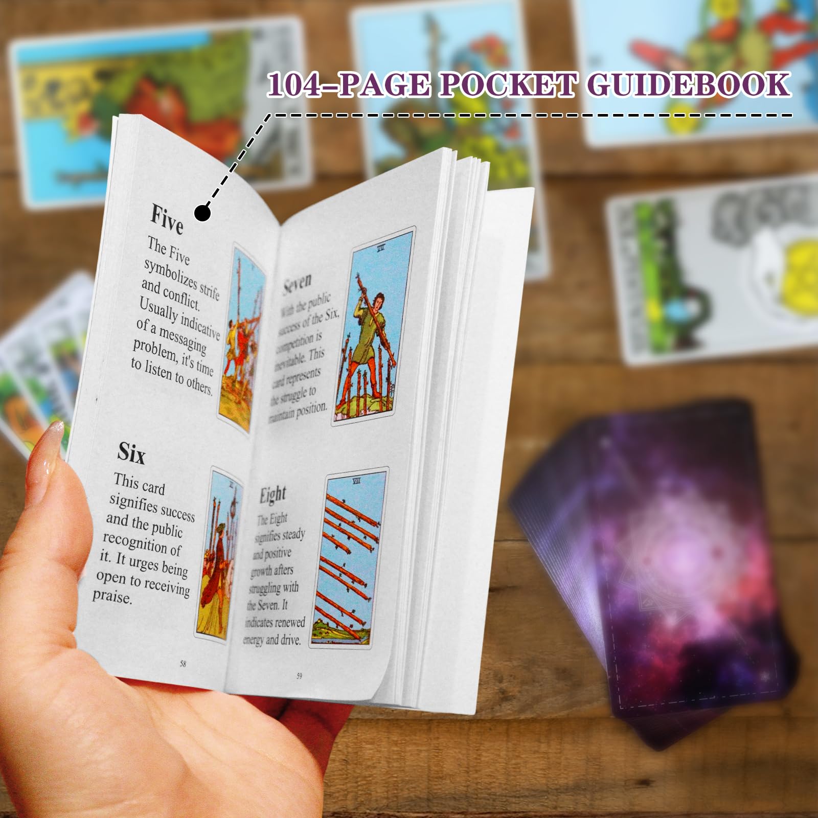 DEBIDSTL Tarot Cards for Beginners,78 Classic Tarot Cards Deck with Guidebook and Velvet Storage Bag,Durable Tarot Cards,Fortune Telling Games (Purple)