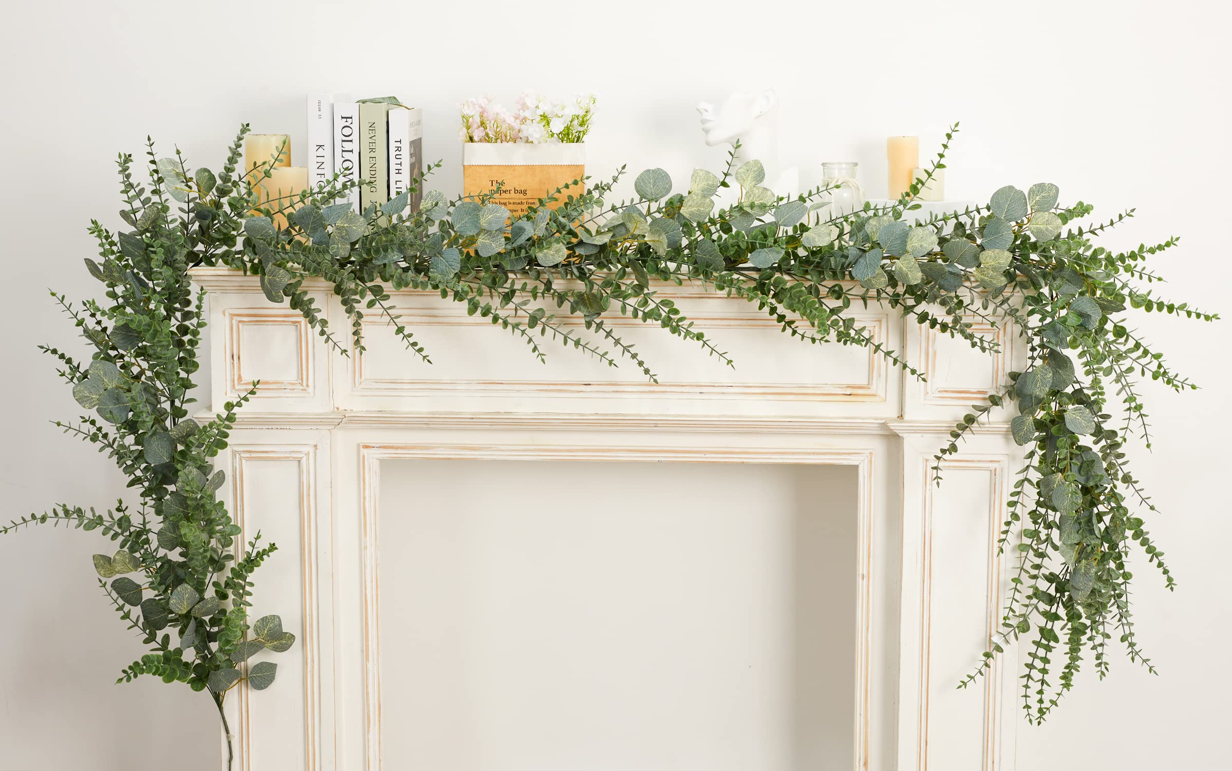 Clycaloor 9 FT Eucalyptus Greenery Garlands for Table, Artificial Long Greenery Garlands, Spring Green Eucalyptus Garland for Wedding, Mantle, Party, Home Decor