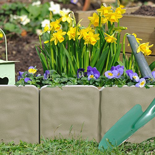 Pure Garden 82-YJ459 Garden 10-Piece-Set of Decorative Flower Bed Edging for Landscaping β 8-Foot Stone Border β Interlocking Outdoor Lawn Stakes, Putty