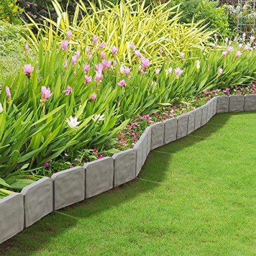 Pure Garden 82-YJ459 Garden 10-Piece-Set of Decorative Flower Bed Edging for Landscaping β 8-Foot Stone Border β Interlocking Outdoor Lawn Stakes, Putty