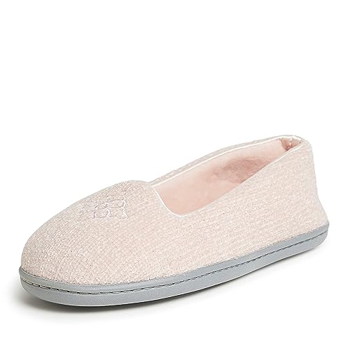 Dearfoams Women's Rebecca Lightweight Cozy Memory Foam Closed Back Slipper with Wide Widths, Dusty Pink Chenille, 9-10