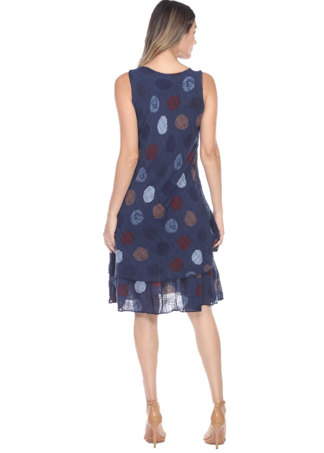 Women's Plus Size Summer Casual Sleeveless Dresses Polka-Dot Floral Scoop Neck Dress-Bigdot-Navy-1X