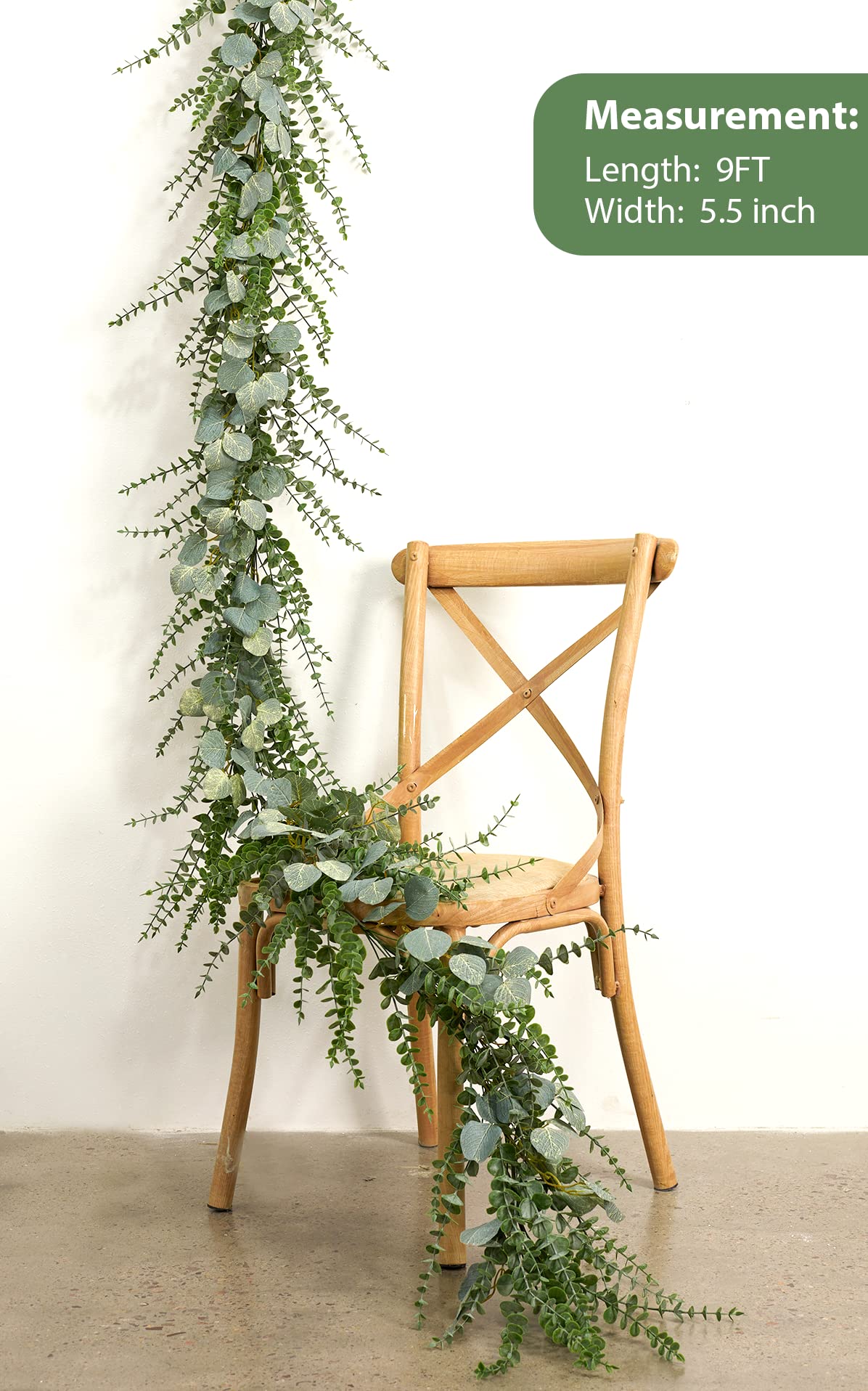 Clycaloor 9 FT Eucalyptus Greenery Garlands for Table, Artificial Long Greenery Garlands, Spring Green Eucalyptus Garland for Wedding, Mantle, Party, Home Decor