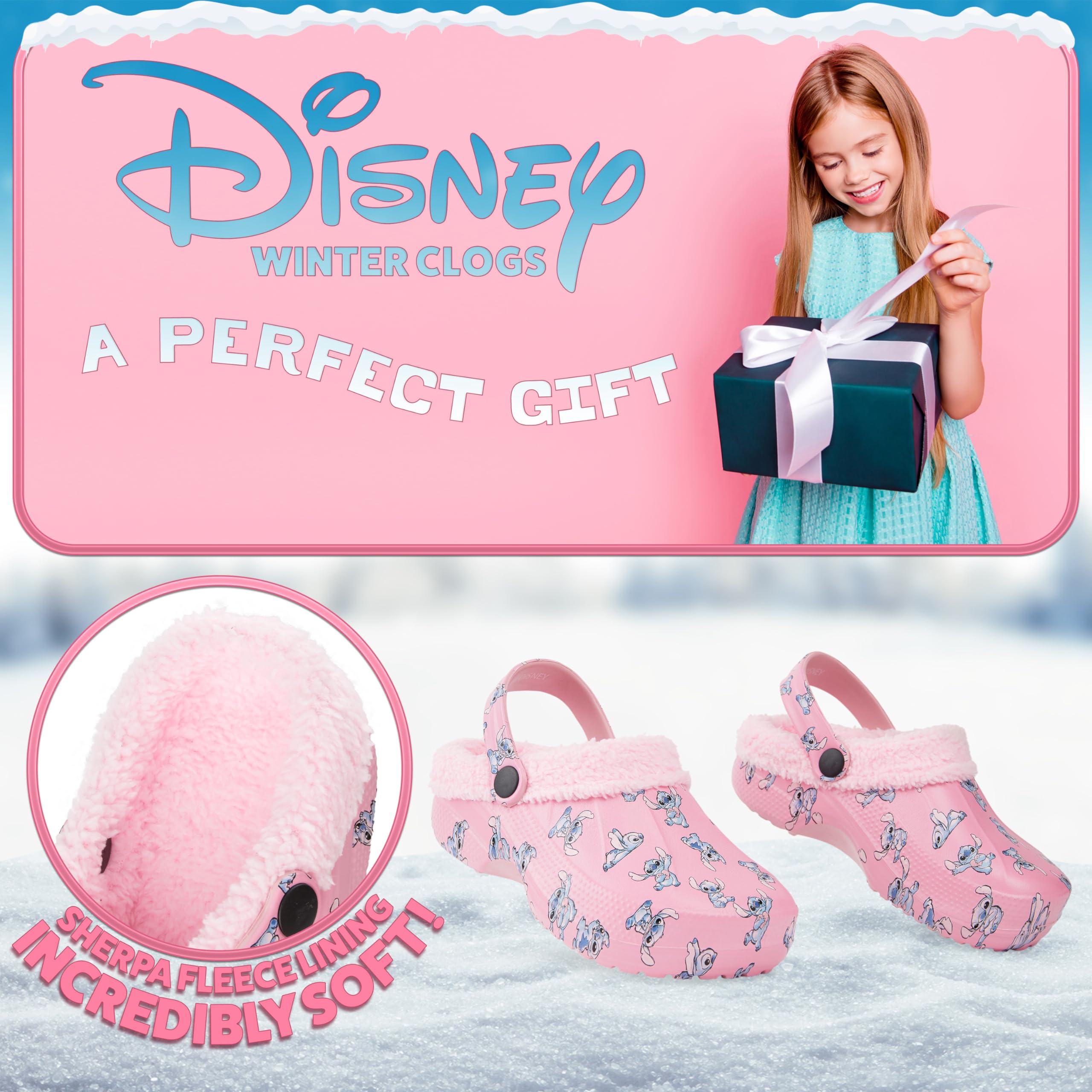 Disney Stitch Girls Clogs - Fleece Lined Clogs - Stitch Gifts (Pink Stitch, 4/5 US)