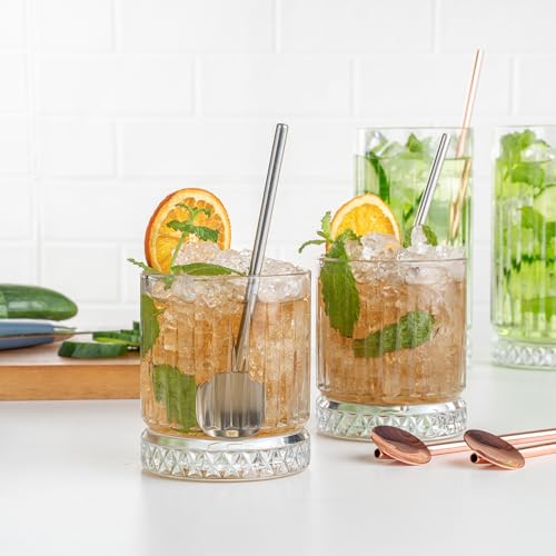 Restaurantware Bar Lux 5 Inch Spoon Straws 2 Food-Grade Reusable Cocktail Straws - Built-In Spoon Dishwashable Stainless Steel Cocktail Spoons For Drinking And Stirring