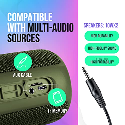 PALL Power One, Waterproof Speaker 20W, Excellent for Outdoors | True Wireless Speaker, Compatible with Android and iOS | 6 Hour Playtime, Bluetooth 5.0, Portable - Green