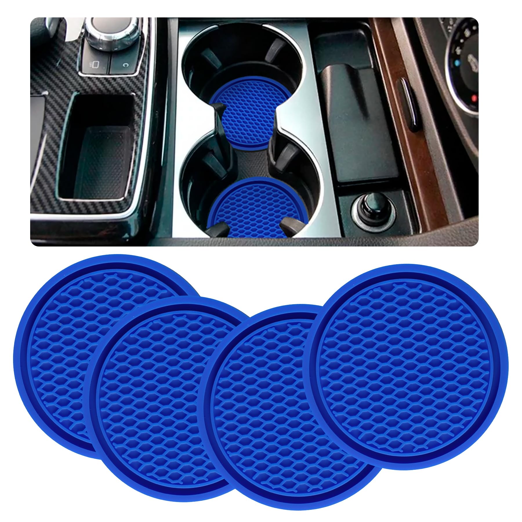 Alpmosn Car Cup Holder Coaster, 4 Pack Non-Slip Cup Holders, Anti Scratch Insert Cup Coasters, Universal Vehicle Interior Accessories for Women and Men (Dark Blue)