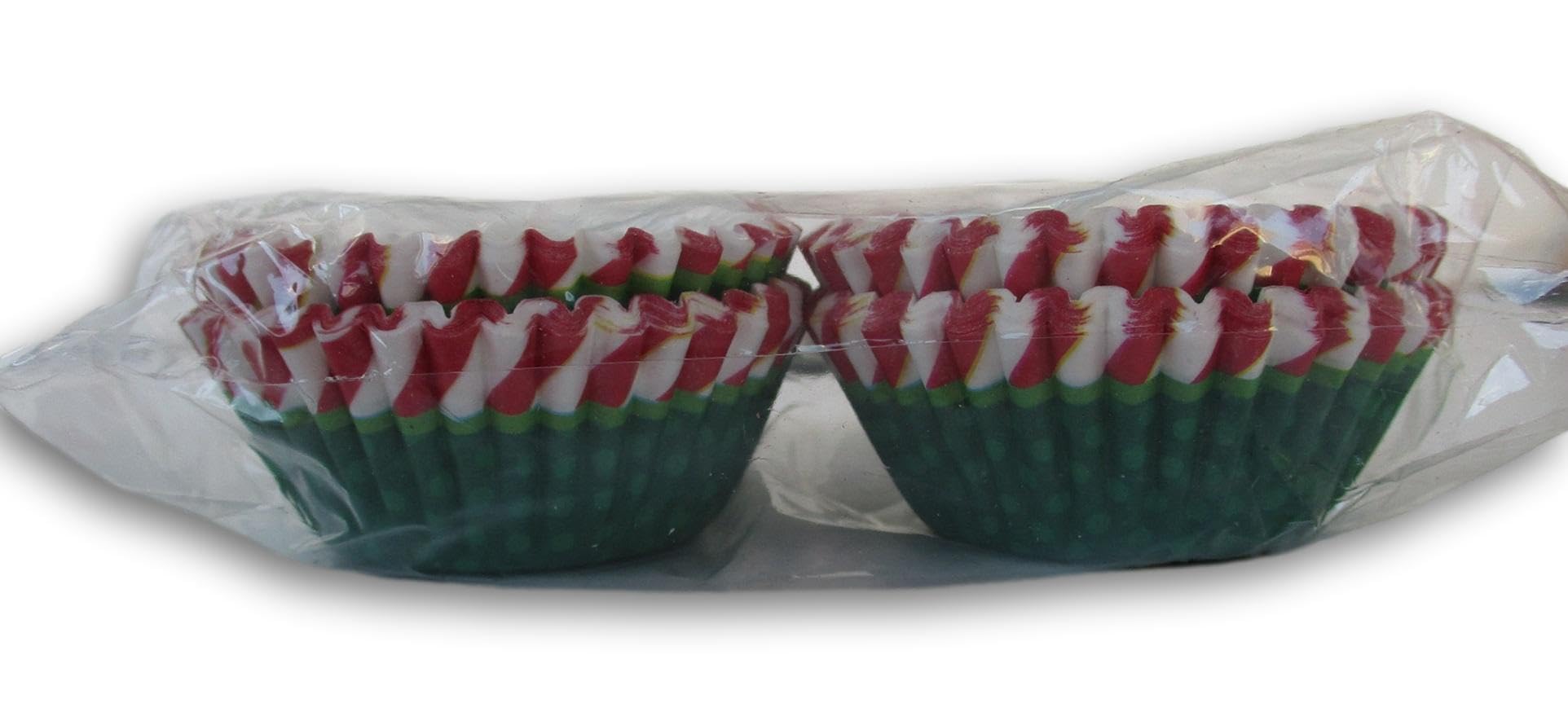 Christmas Tiny Baking Cups - Mini Paper Liners for Cupcakes, Muffins - Green Dot and Peppermint Stripe - 100 Count