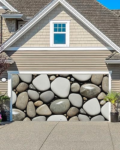 Black White Pebble Texture Garage Door Decorations, Abstract Modern Art Garage Door Banner Cover with Grommets, Garage Door Mural Backdrop Decoration for Indoor Outdoor Wall Door Photography 7x8ft