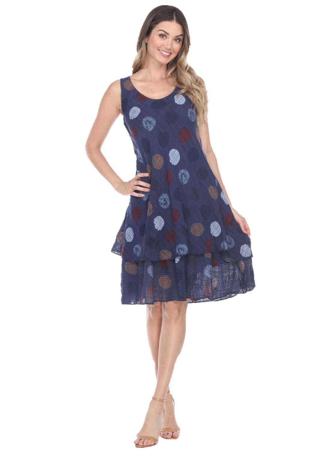 Women's Plus Size Summer Casual Sleeveless Dresses Polka-Dot Floral Scoop Neck Dress-Bigdot-Navy-1X
