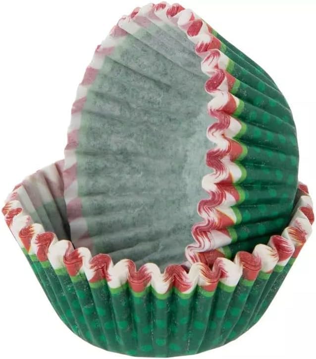 Christmas Tiny Baking Cups - Mini Paper Liners for Cupcakes, Muffins - Green Dot and Peppermint Stripe - 100 Count