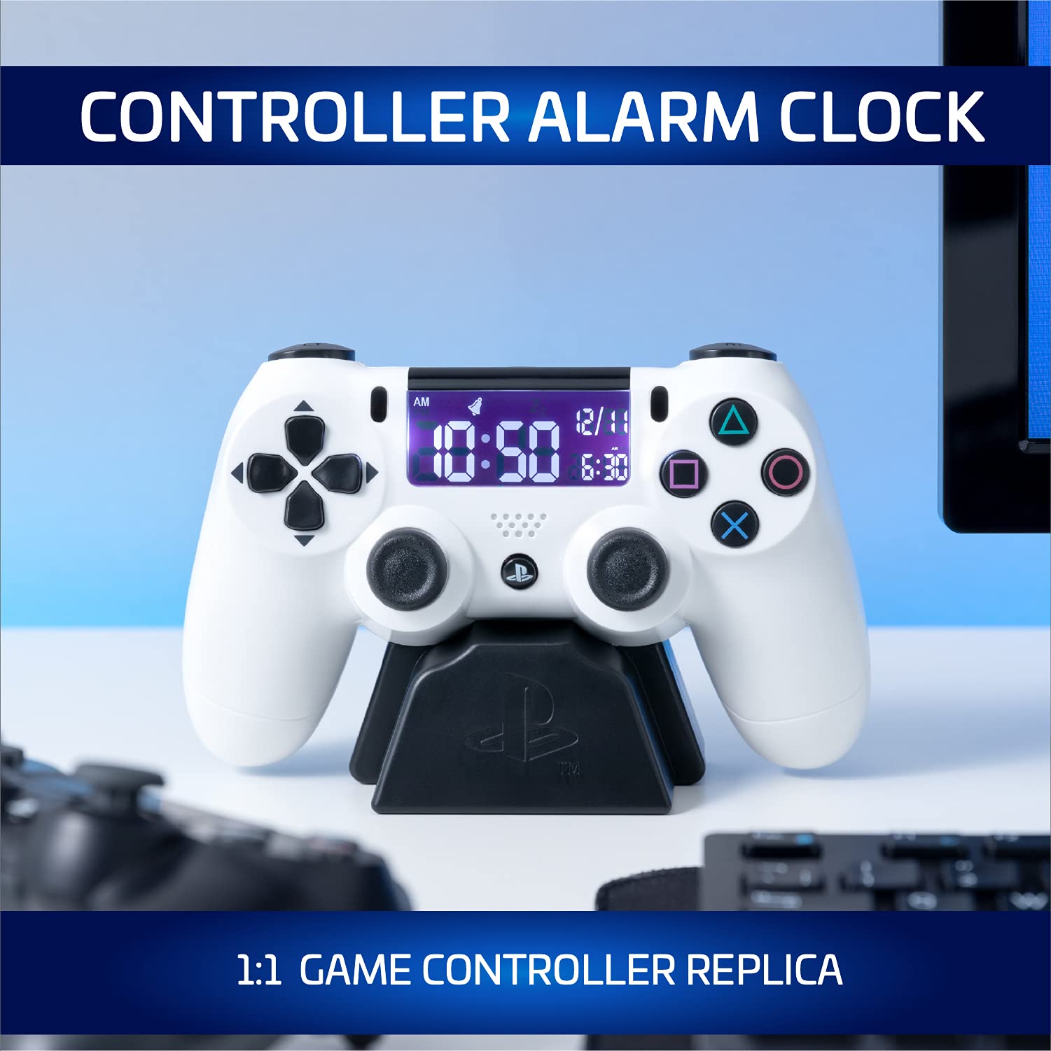 PlayStation Controller Alarm Clock and Logo Light, PlayStation Merchandise and Game Room Decor