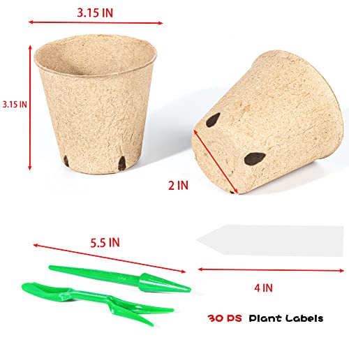 Baxrou 120 Packs 3.15 Inch Peat Pots Plant Starters for Seedling, Biodegradable Herb Seed Starter Pots Kits, Seedling Pots, Garden Germination Nursery Pot wit 30 Plant Labels, 2 Transplant Tools.