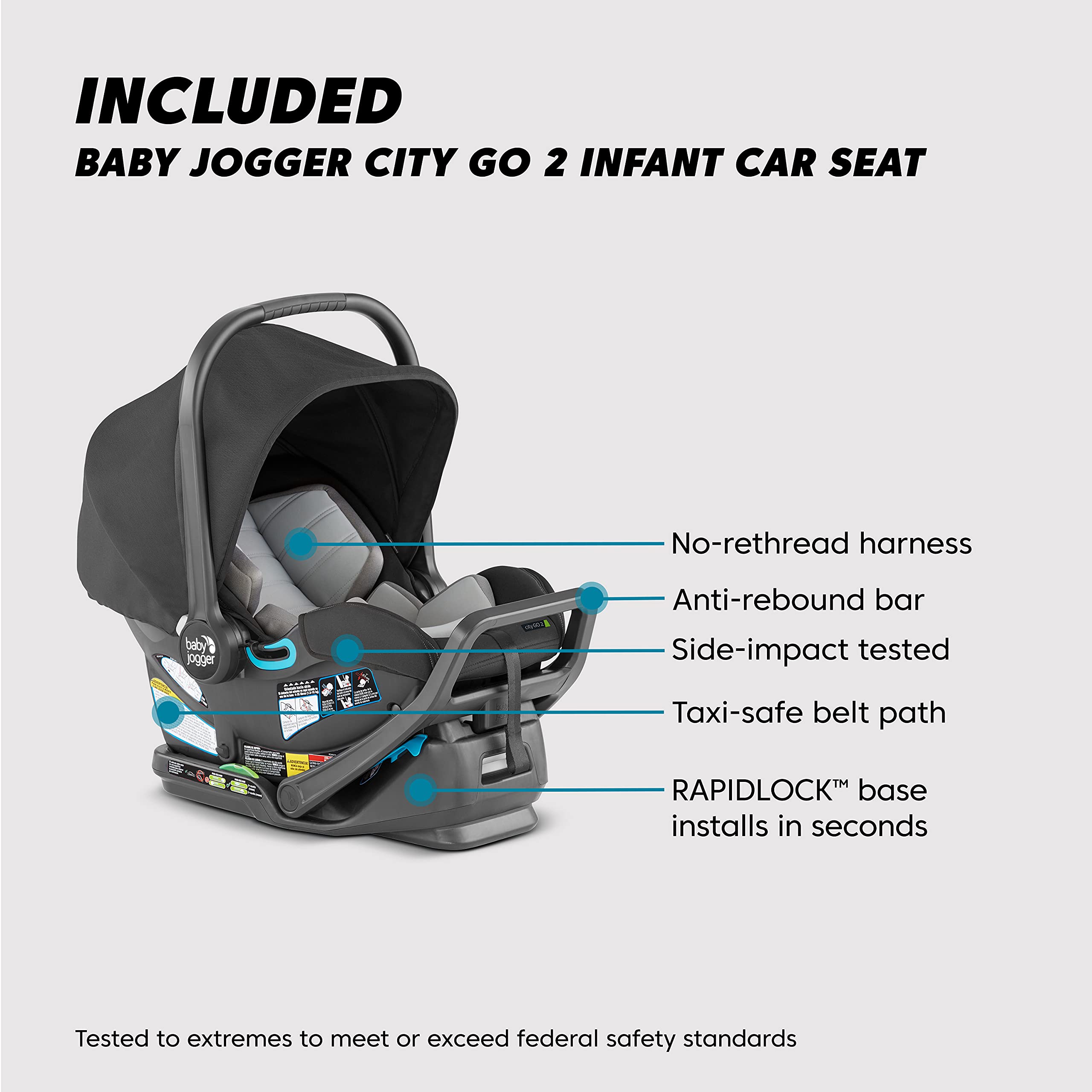 Baby Jogger City Select 2 Single-to-Double Modular Travel System, Includes City GO 2 Infant Car Seat, Radiant Slate