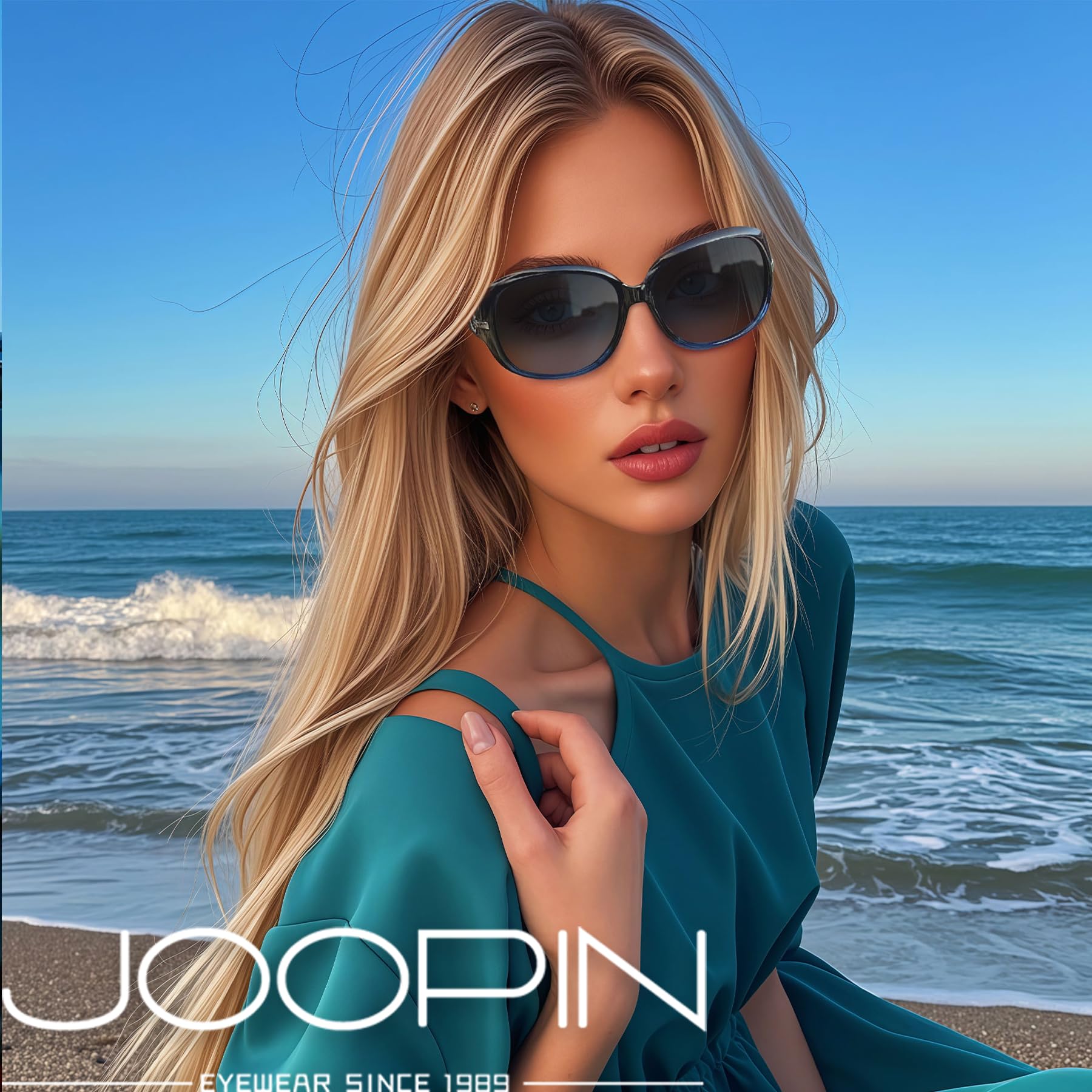 Joopin Big Sunglasses Oversized Shades for Women Ladies Trendy Large Sun Glasses Polarized UV Protection Rhinestone Sunnies 2 Pack (Black + Tinted Blue)