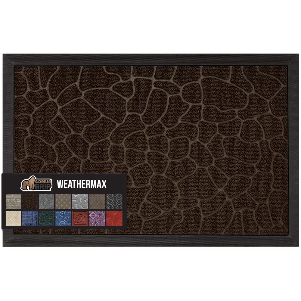 Gorilla Grip 100% Waterproof All-Season WeatherMax Doormat, Durable Natural Rubber, Stain and Fade Resistant, Low Profile, Indoor Outdoor Door Mats, Easy Clean Entrance Mat, 17x29, Dark Brown Pebble