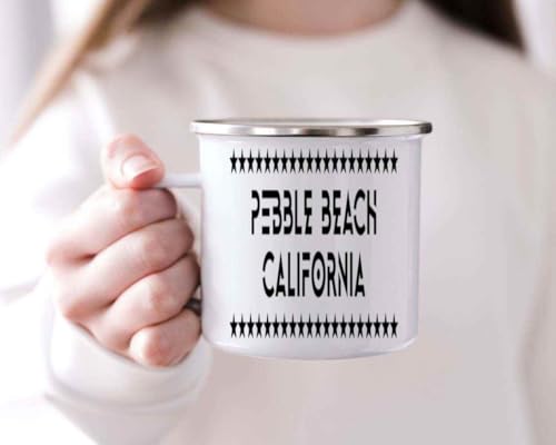Pebble Beach California Apparel for Men and Women - Fathers Day Gift - Large 12 Oz White Stainless Steel Camping Mug