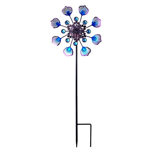 QMCAHCE Peacock Tail Plugin Wind Spinner Windmill 360 Swivel Outdoor Garden Metal Wind Spinner Yard Decor for Patio/Lawn/Garden Windmill Decoration (Blue)