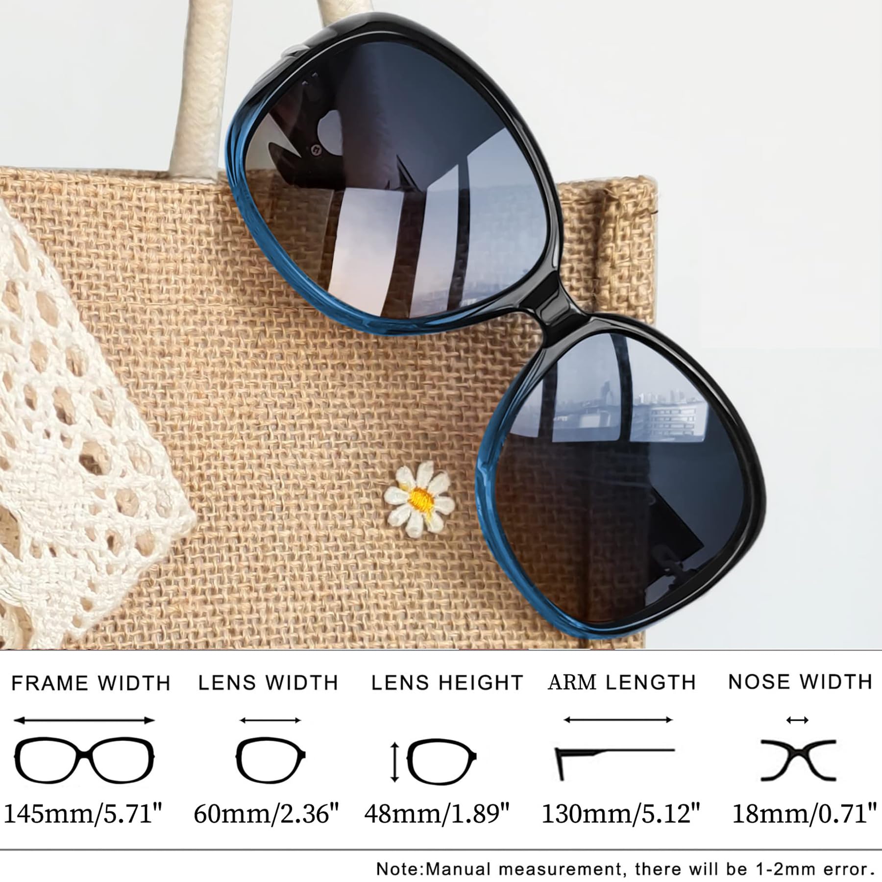 Joopin Big Sunglasses Oversized Shades for Women Ladies Trendy Large Sun Glasses Polarized UV Protection Rhinestone Sunnies 2 Pack (Black + Tinted Blue)