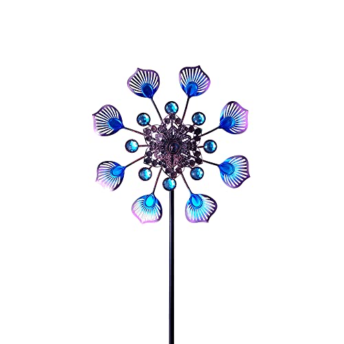 QMCAHCE Peacock Tail Plugin Wind Spinner Windmill 360 Swivel Outdoor Garden Metal Wind Spinner Yard Decor for Patio/Lawn/Garden Windmill Decoration (Blue)
