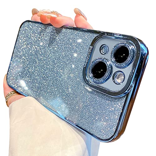 Fycyko Compatible with iPhone 13 Mini Case Glitter Luxury Cute Clear Flexible Plating Cover Camera Protection Shockproof Phone Case for Women Girl Men Design for iPhone 13 Mini Cover 5.4'' Blue…