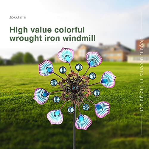 QMCAHCE Peacock Tail Plugin Wind Spinner Windmill 360 Swivel Outdoor Garden Metal Wind Spinner Yard Decor for Patio/Lawn/Garden Windmill Decoration (Blue)