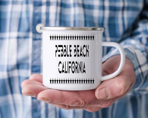 Pebble Beach California Apparel for Men and Women - Fathers Day Gift - Large 12 Oz White Stainless Steel Camping Mug
