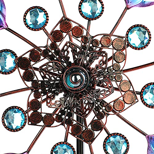 QMCAHCE Peacock Tail Plugin Wind Spinner Windmill 360 Swivel Outdoor Garden Metal Wind Spinner Yard Decor for Patio/Lawn/Garden Windmill Decoration (Blue)