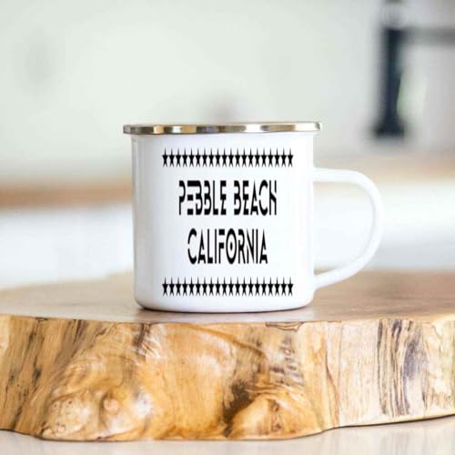 Pebble Beach California Apparel for Men and Women - Fathers Day Gift - Large 12 Oz White Stainless Steel Camping Mug