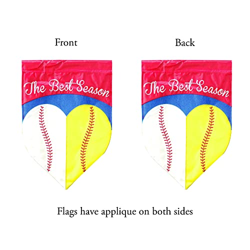 Magnolia Garden Best Season Softball Baseball 13 x 19 Red Poly Burlap Outdoor Hanging Flag