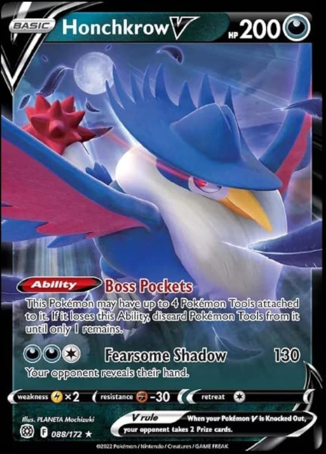 Honchkrow V 088/172 Brilliant Stars - Ultra Rare Pokemon Card - Holo Foil