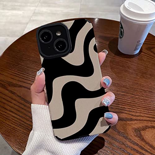 Yebowe Compatible with iPhone 13 Mini Case Cute Zebra Stripes Pattern for Women Girls Wave Aesthetic Elegant Soft Silicone Protective Case Cover for iPhone 13 Mini, Beige