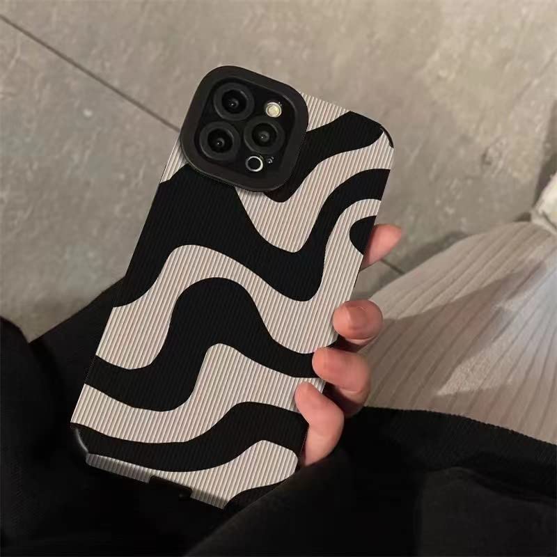 Yebowe Compatible with iPhone 13 Mini Case Cute Zebra Stripes Pattern for Women Girls Wave Aesthetic Elegant Soft Silicone Protective Case Cover for iPhone 13 Mini, Beige