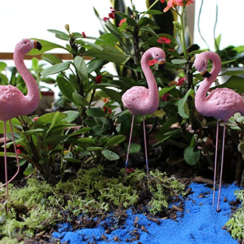 PEGZOS Resin Mini Flamingos Set of 4 for Plant Pots, Miniature Figurines & Accessories for Fairy Garden (Pink, 4pc)